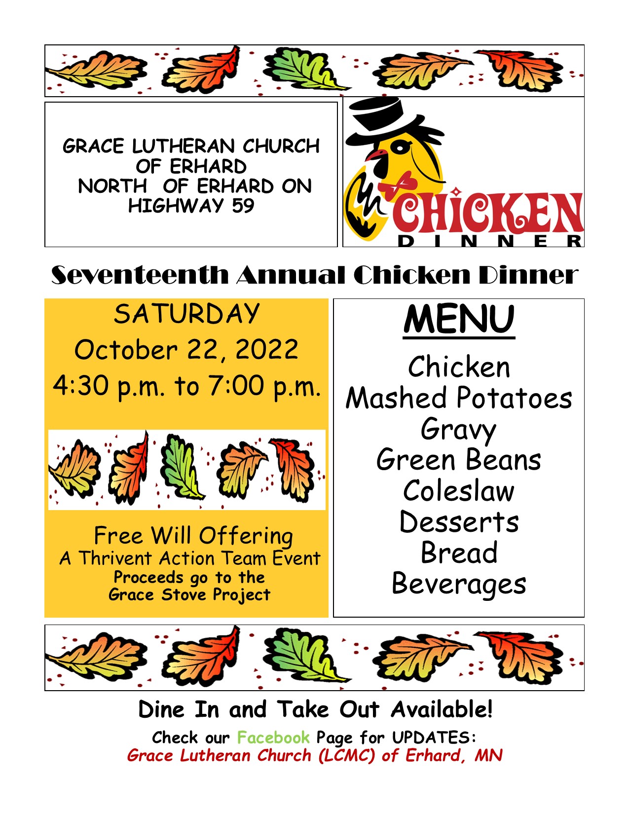 Annual Chicken Dinner – 4:30 PM – 7:00 PM Free Will Offering – Click ...